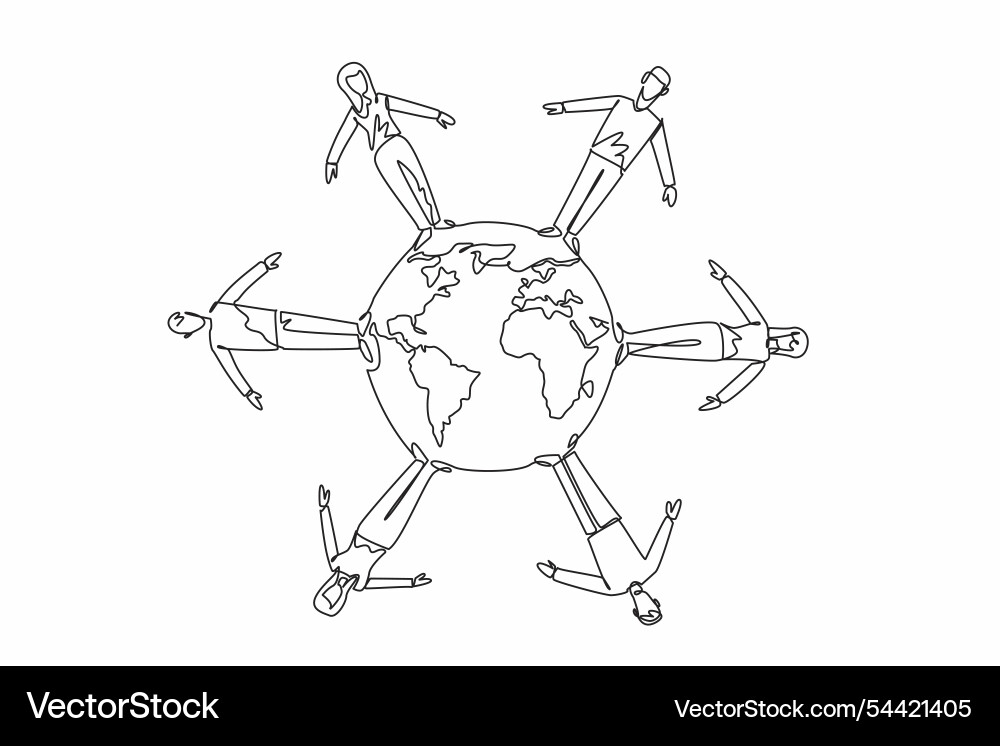 Single one line drawing six people standing Vector Image