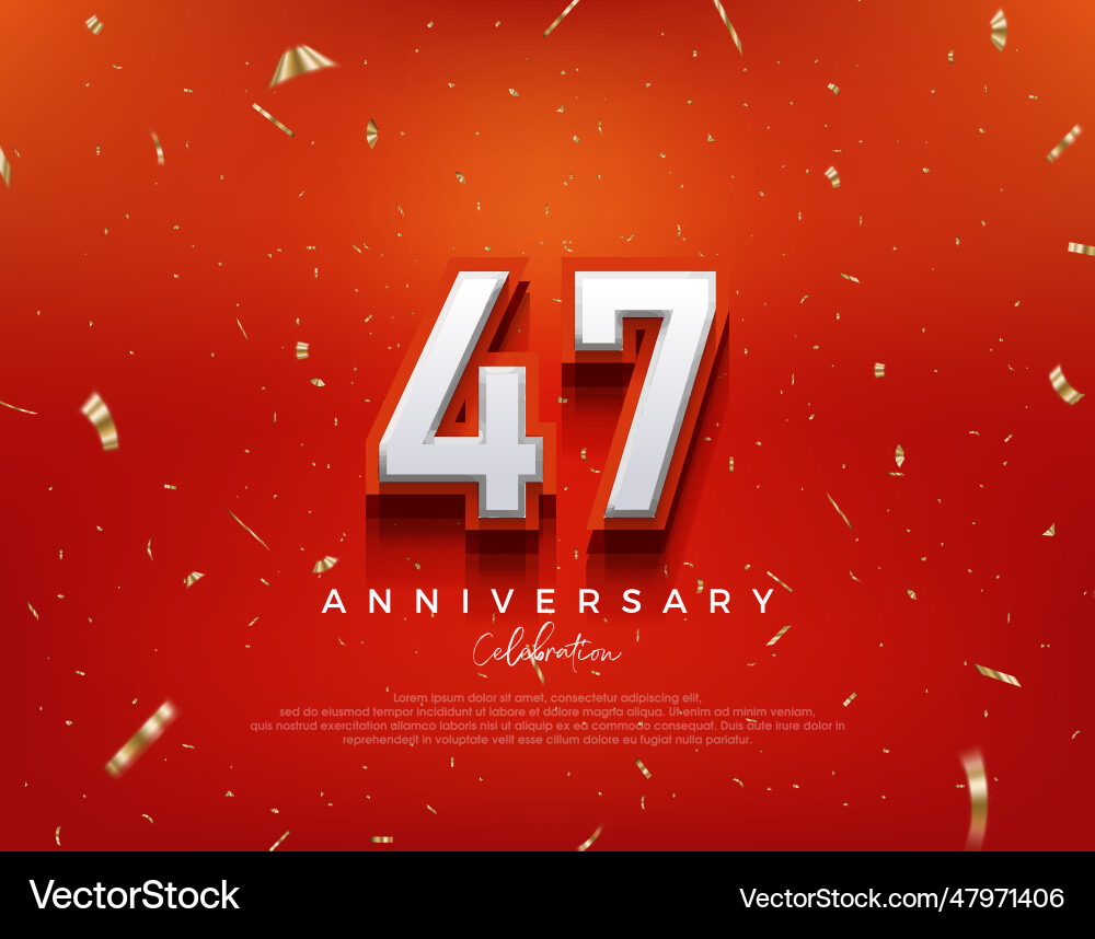 47th anniversary with white 3d numbers on fancy Vector Image