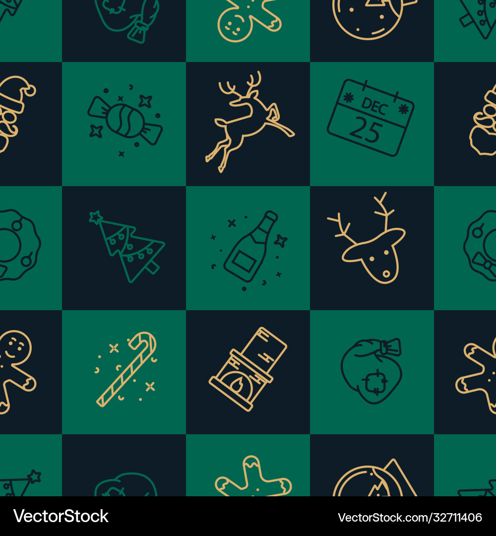 Christmas green and gold seamless tile pattern Vector Image