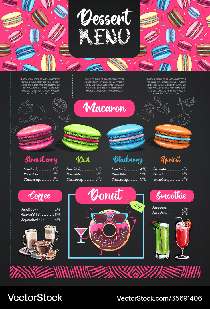 Dessert menu design with sweet french macaroons Vector Image