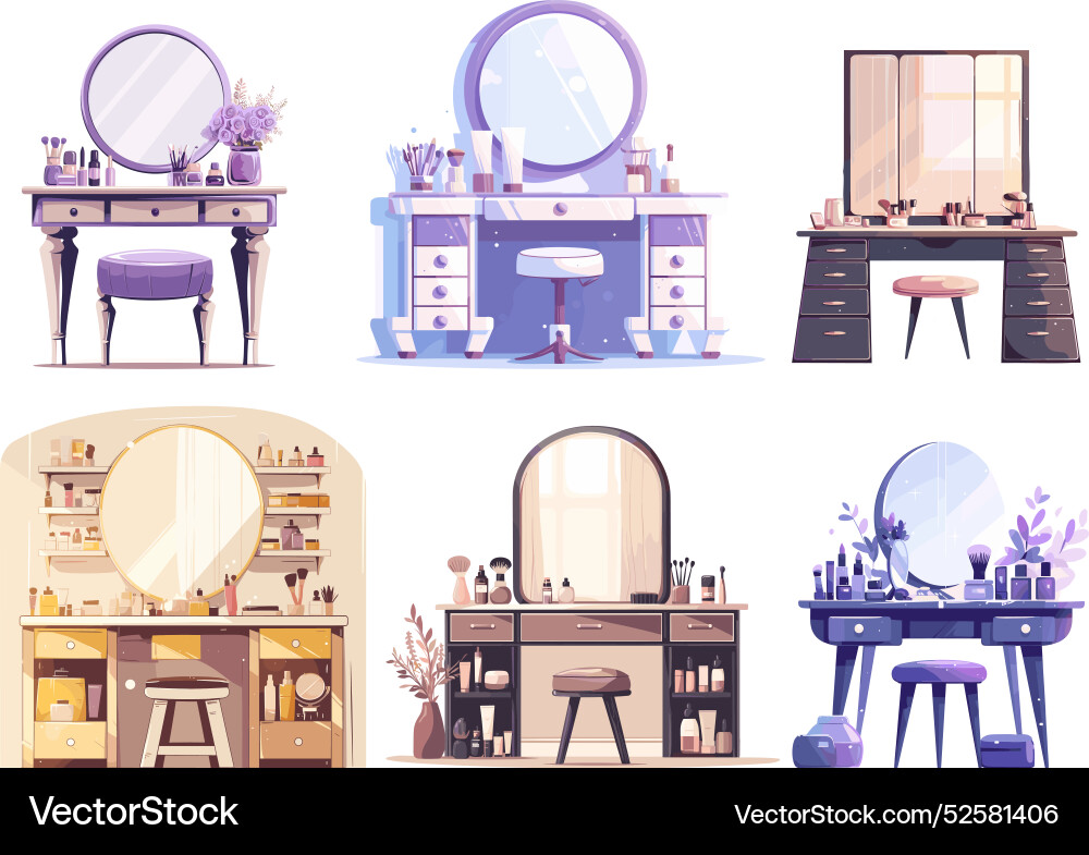 Makeup table set mirror cosmetics female Vector Image