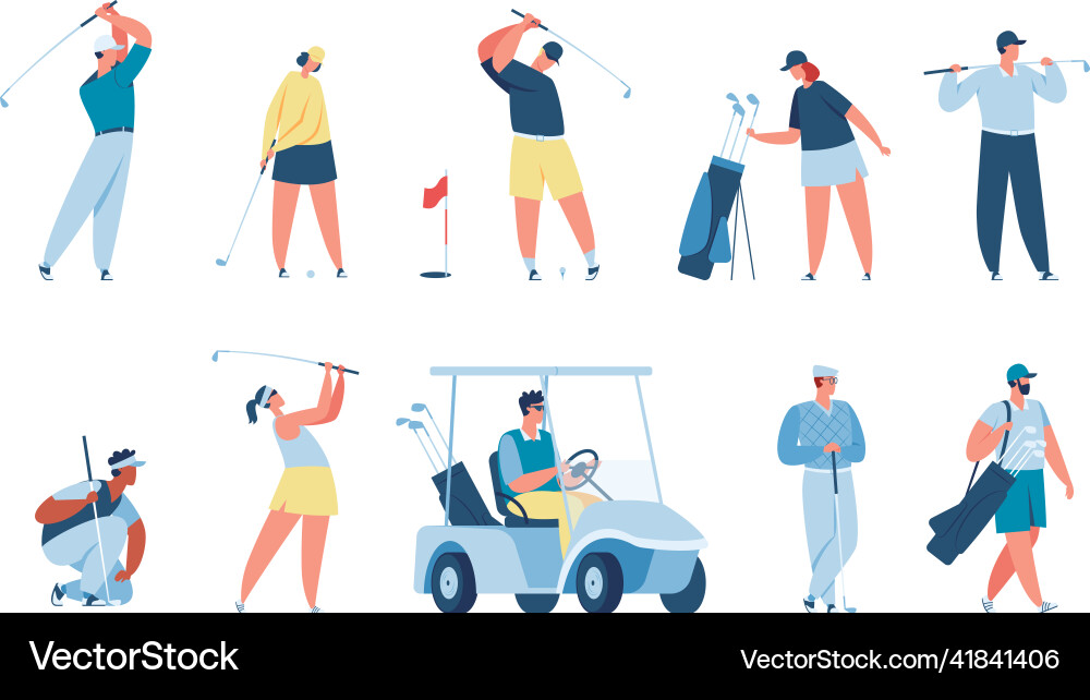 People playing golf golfer characters Royalty Free Vector