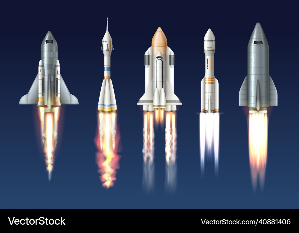 Rocket launch set Royalty Free Vector Image - VectorStock