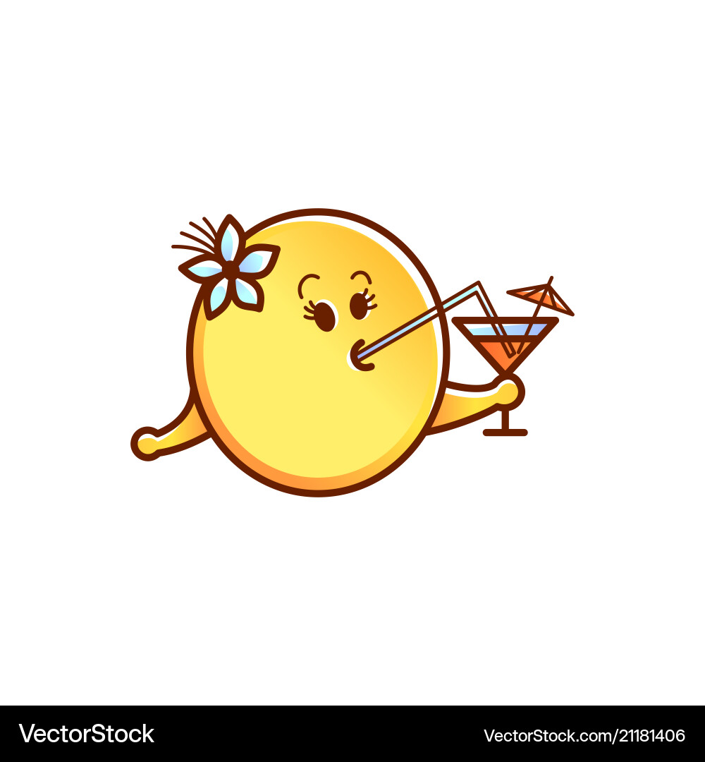 Smiley face emoticon drinking cocktail Royalty Free Vector