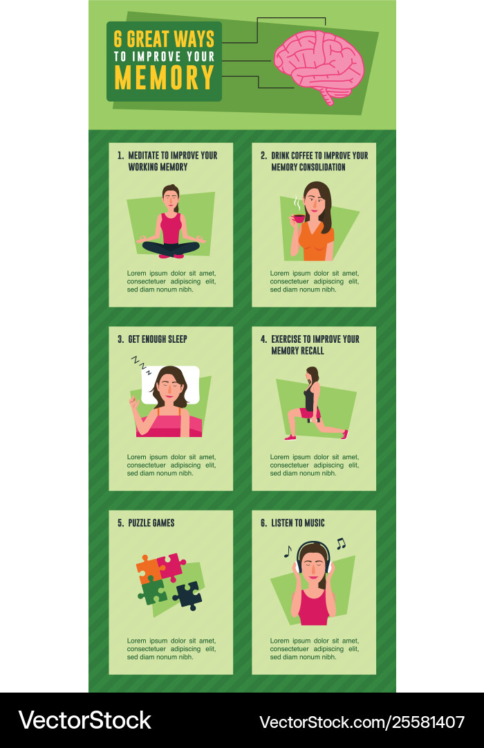 6 great ways to improve your memory infographic Vector Image