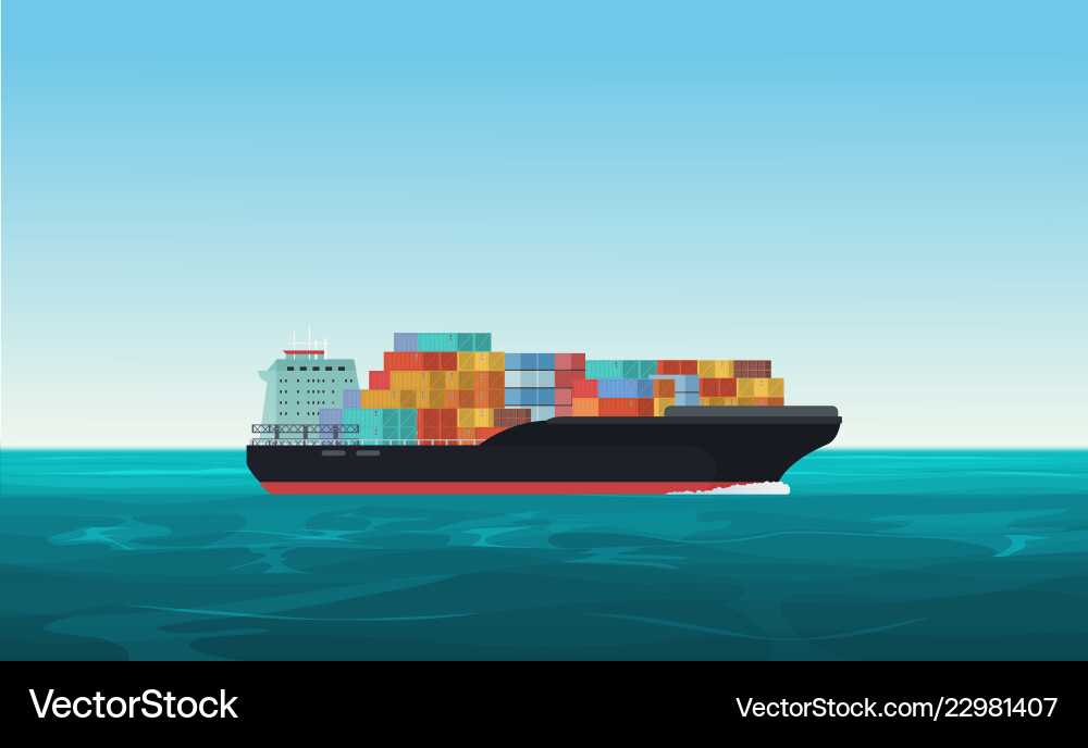 Cargo transportation ship with containers Vector Image