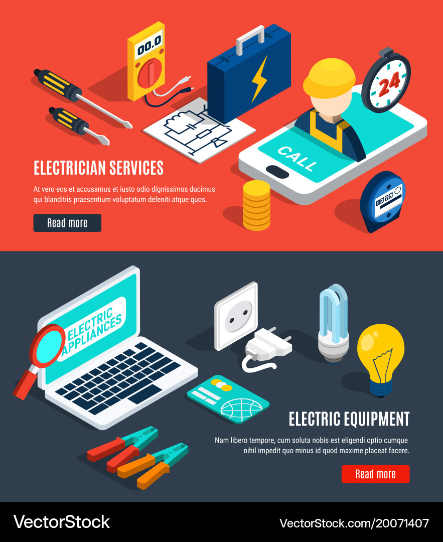 Electricity isometric banner set Royalty Free Vector Image