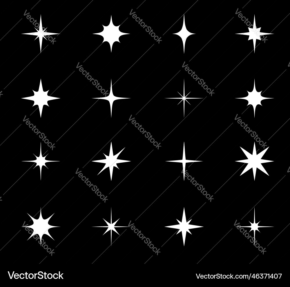 Sparkle starburst and twinkle star silhouettes Vector Image
