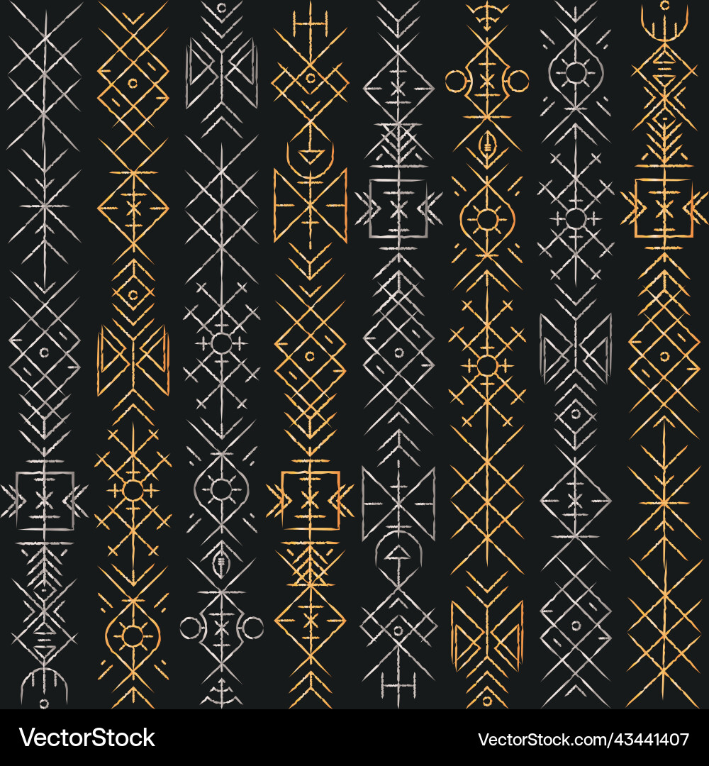 Tribal signs with metal effect seamless pattern Vector Image