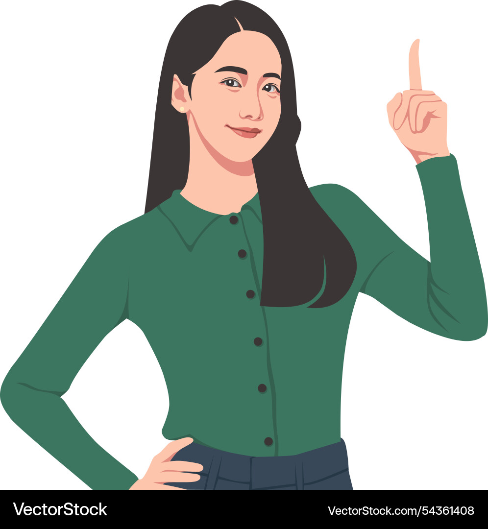 A woman is pointing upwards Royalty Free Vector Image