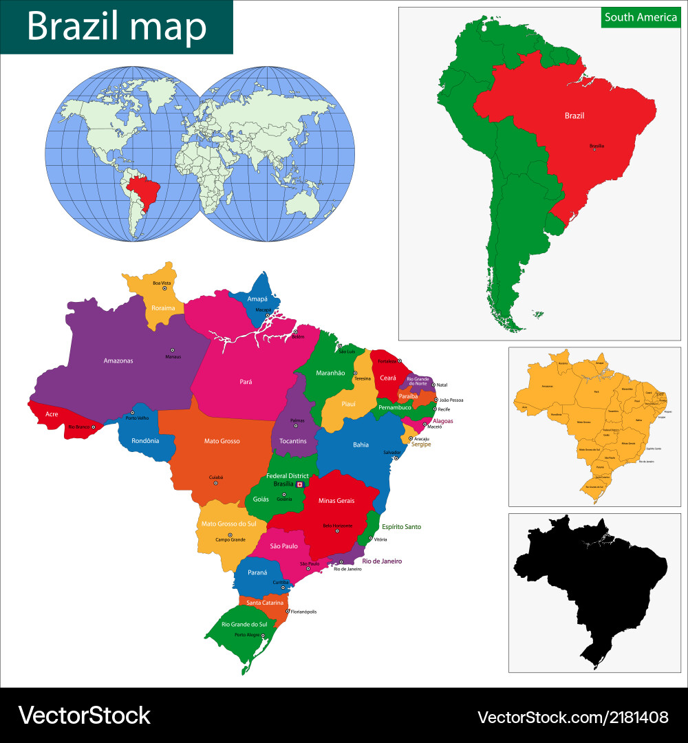 Brazil map Royalty Free Vector Image - VectorStock