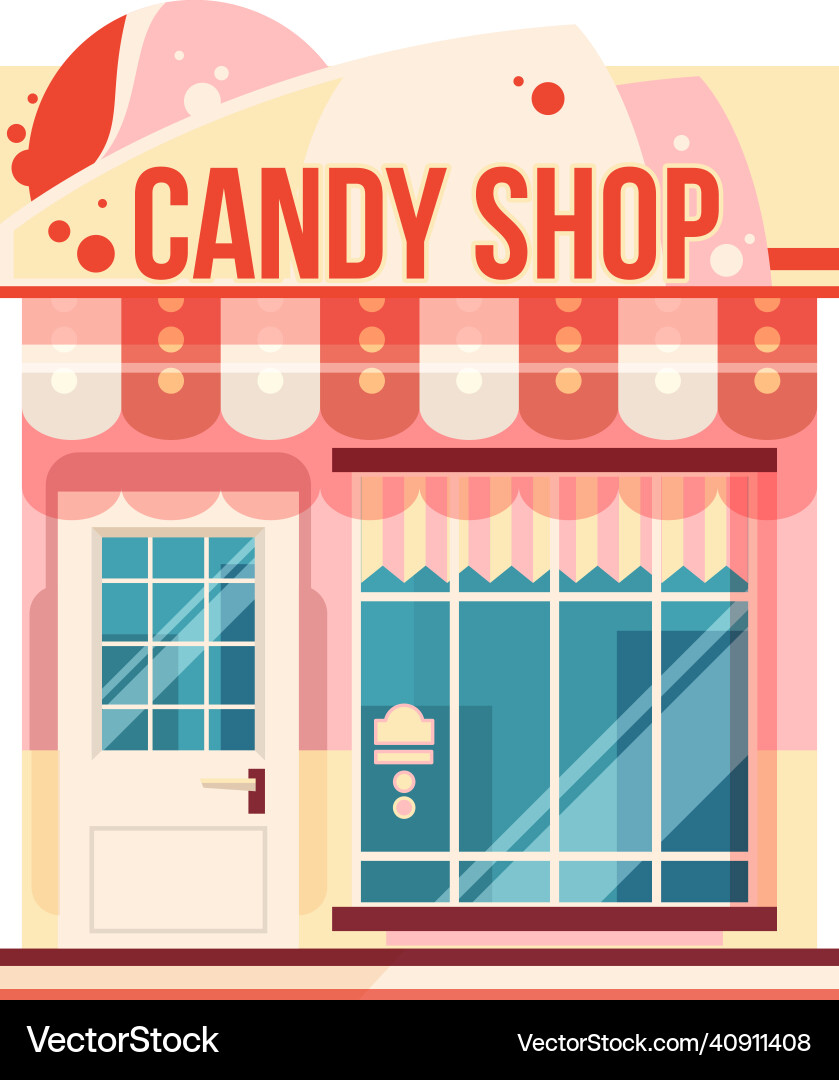 Candy shop cartoon city building store front Vector Image