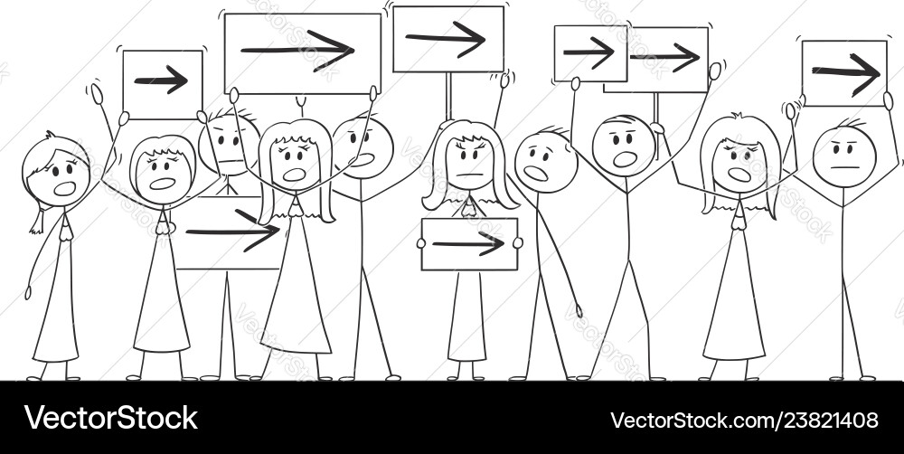 Cartoon drawing of group people protesting Vector Image