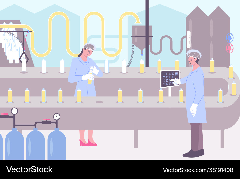 Cosmetics factory production composition Vector Image