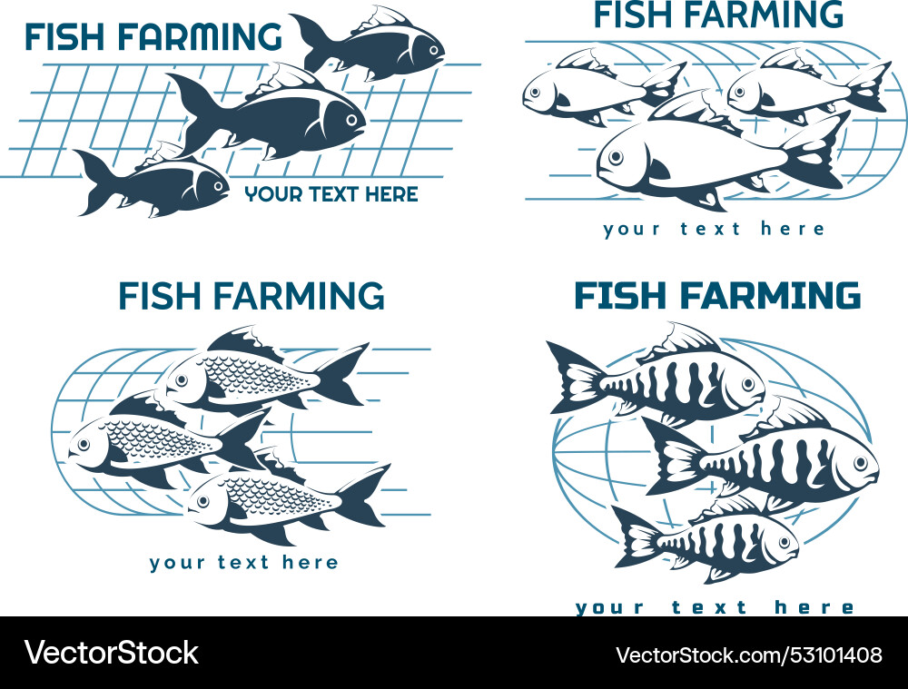 Fish farming logo set Royalty Free Vector Image