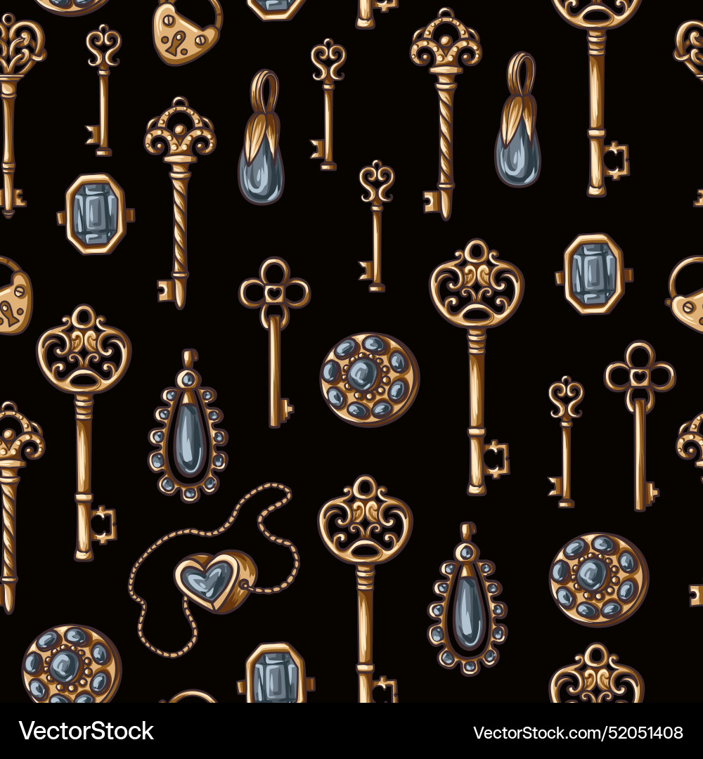 Jeweled Keys & Jewelry Pattern Royalty Free Vector Image