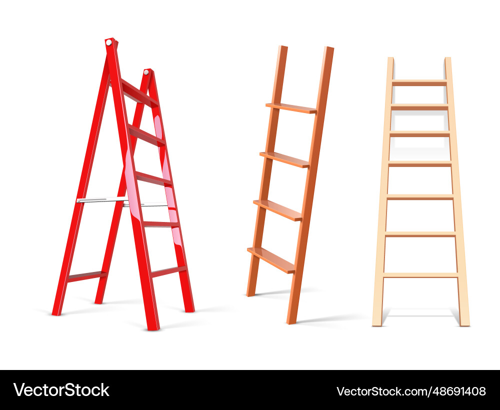 Ladder construction realistic wooden and glossy Vector Image