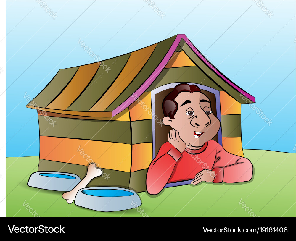 Man in a dog house Royalty Free Vector Image - VectorStock