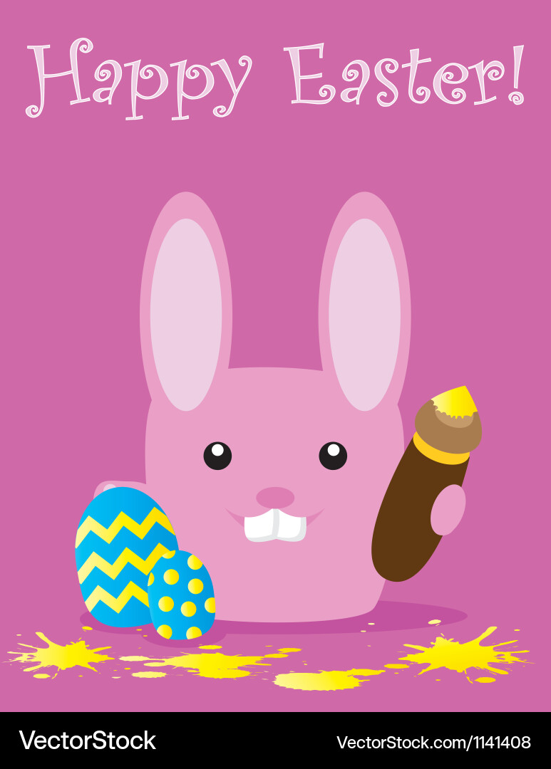 Pink Bunny Painting Easter Card Royalty Free Vector Image