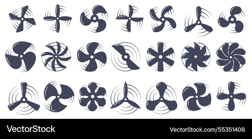 Propellers icons black wind turbine blades Vector Image
