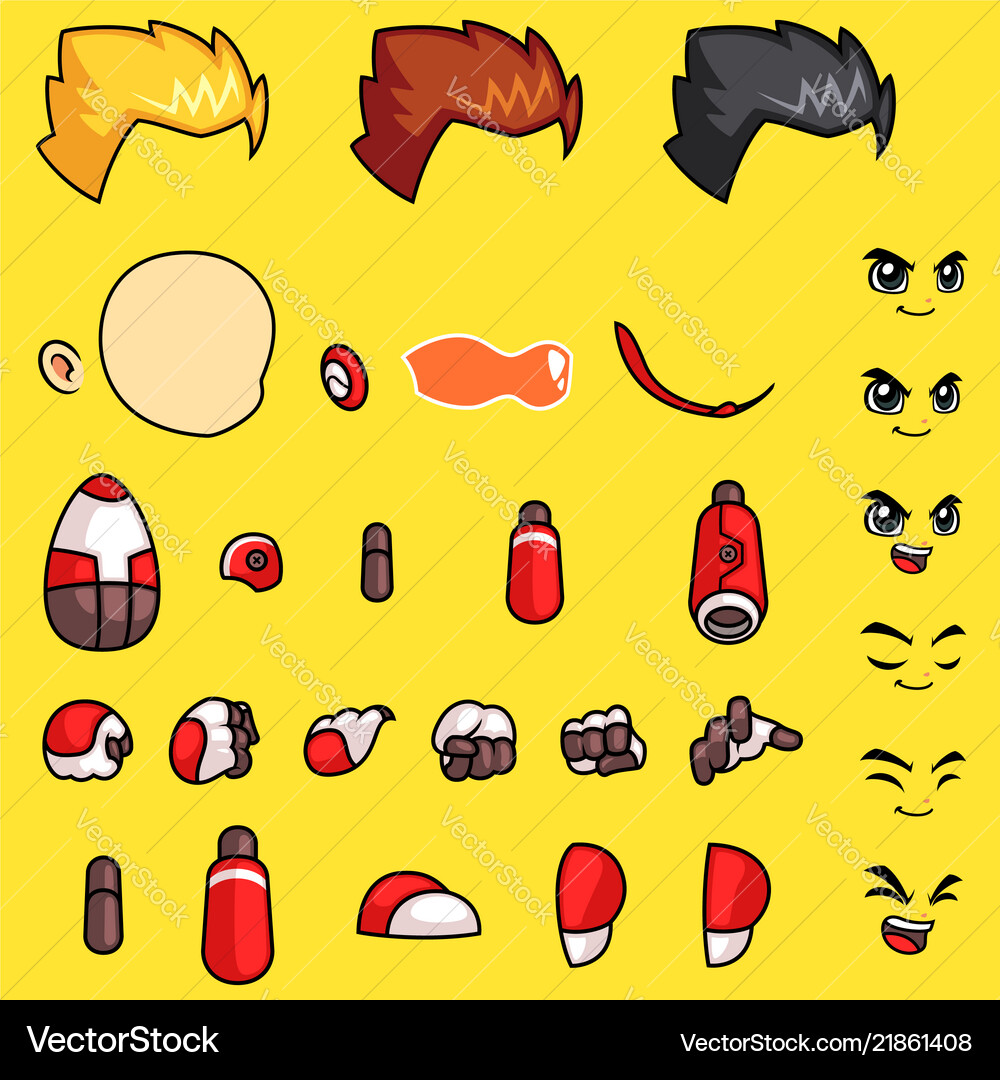 Rote Roboter Körperteile Spiel Sprites Lizenzfreier Vektor