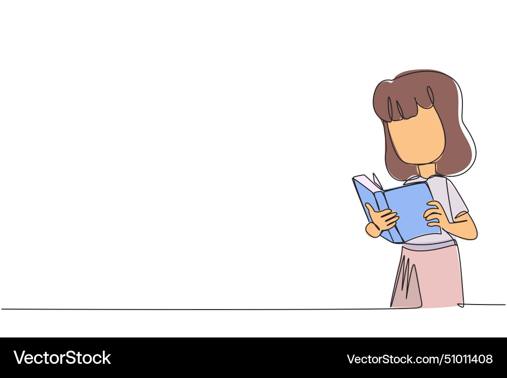 Single continuous line drawing girl focused Vector Image