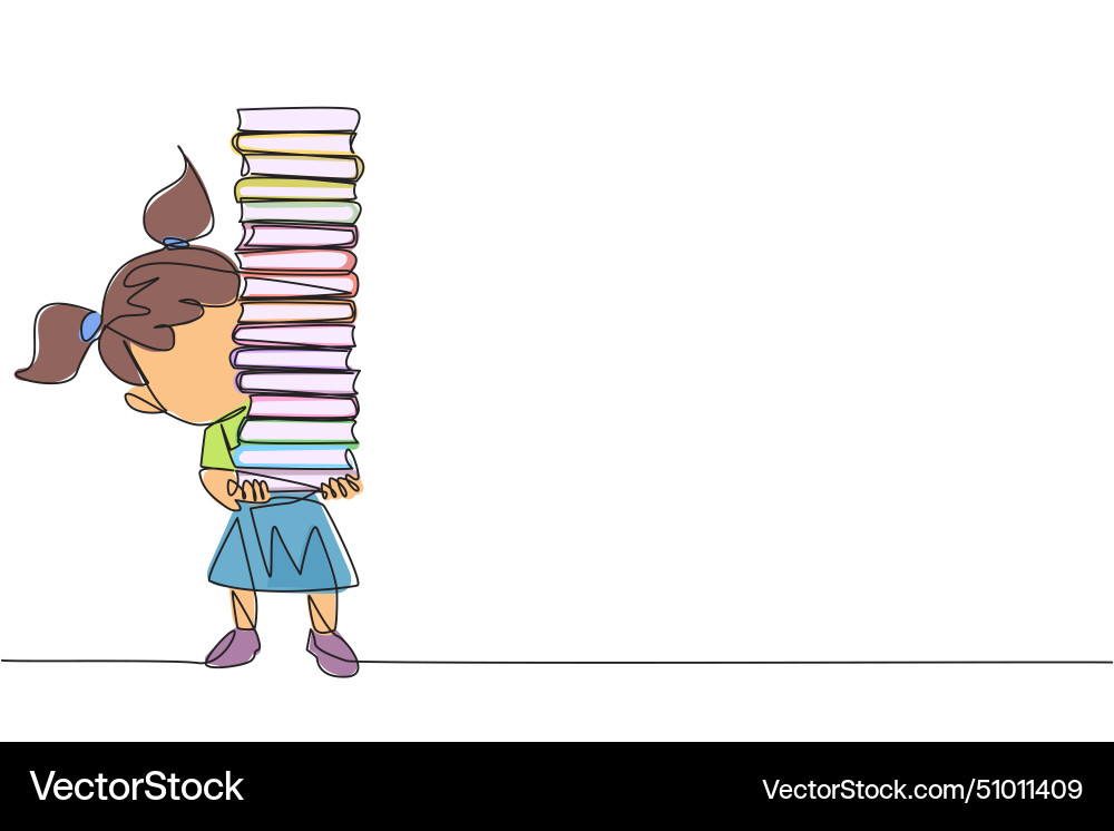 Continuous one line drawing girl carrying tall Vector Image