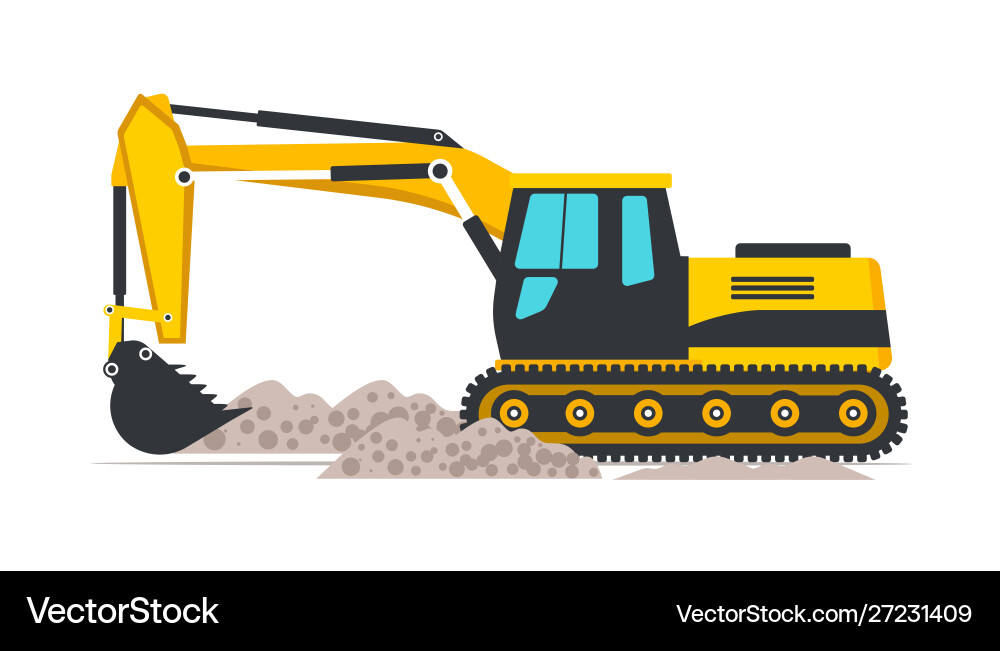 Excavator flat Royalty Free Vector Image - VectorStock