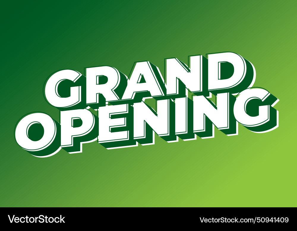 Grand opening text effect in white green color Vector Image