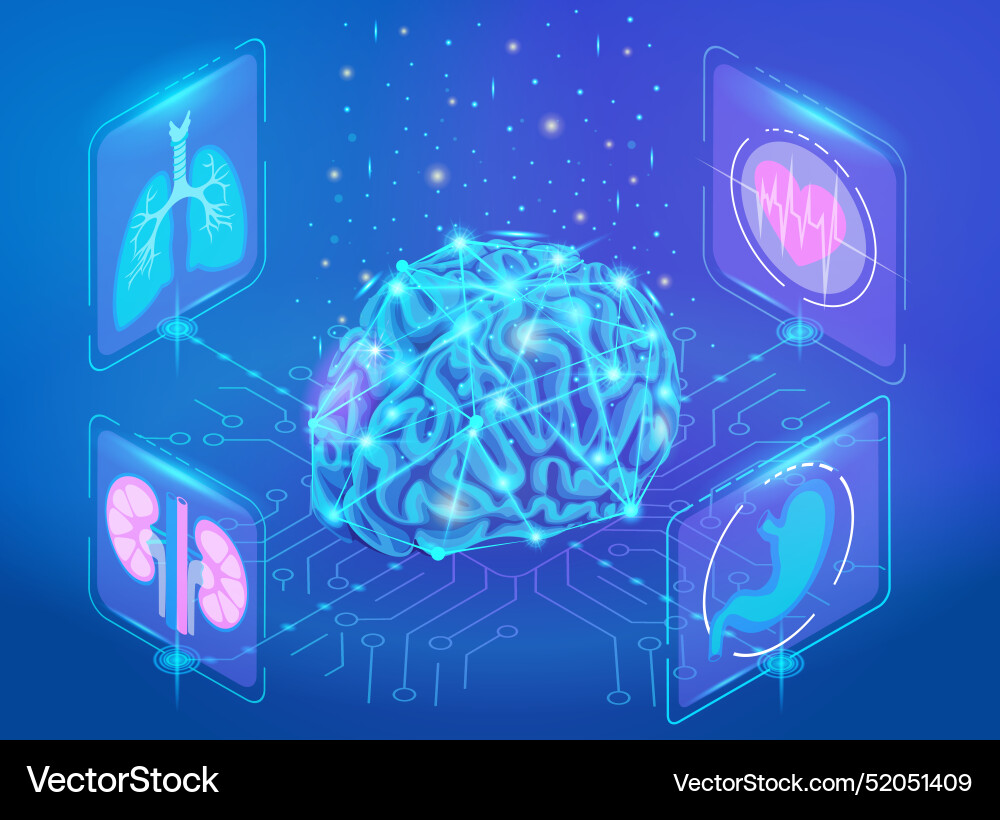 Isometric of control brain center Royalty Free Vector Image
