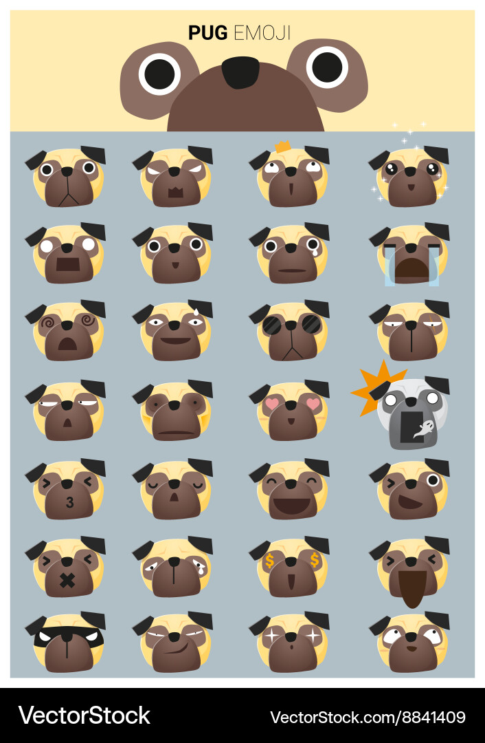 Pug emoji icons Royalty Free Vector Image - VectorStock