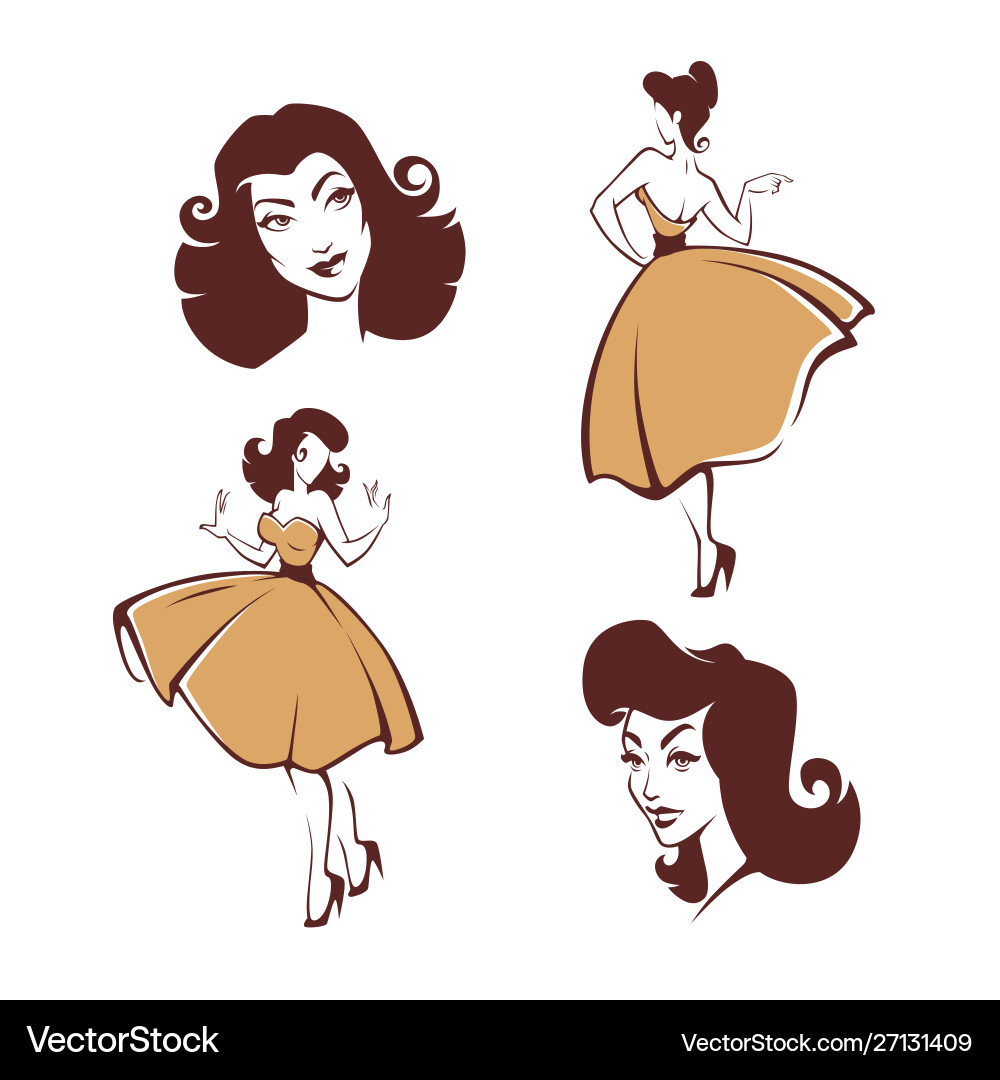 Retro Girls Collection Royalty Free Vector Image
