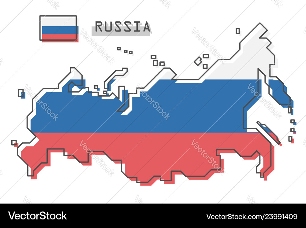 Russia map and flag modern simple line cartoon Vector Image