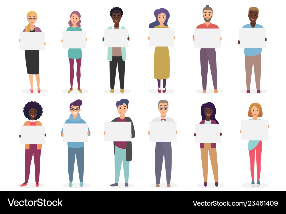 Smiling People Holding Signs Royalty Free Vector Image