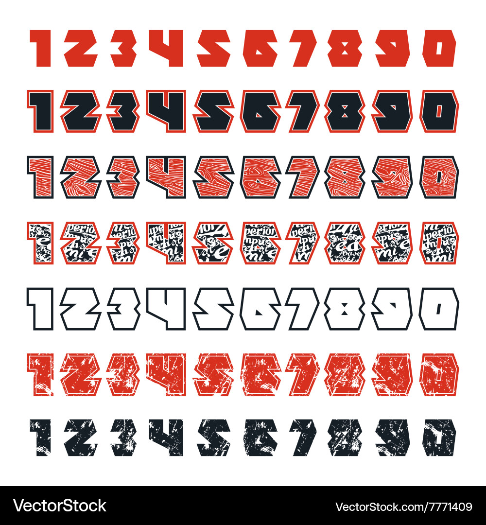 Sport numbers with contour and texture Royalty Free Vector