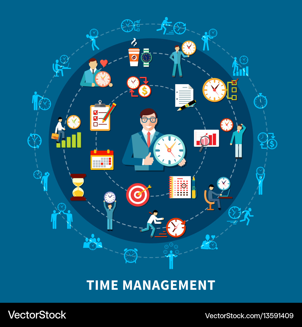 Time Management Icons - Round Composition Vector Image