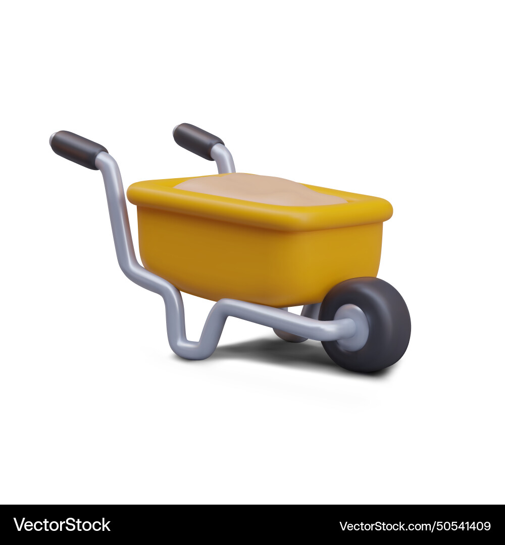 Yellow construction wheelbarrow with sand Vector Image