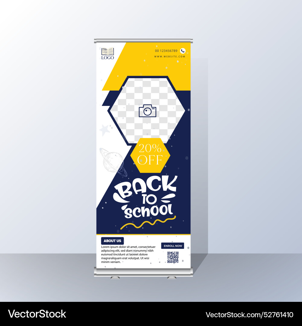 Back to school admission roll up banner Royalty Free Vector