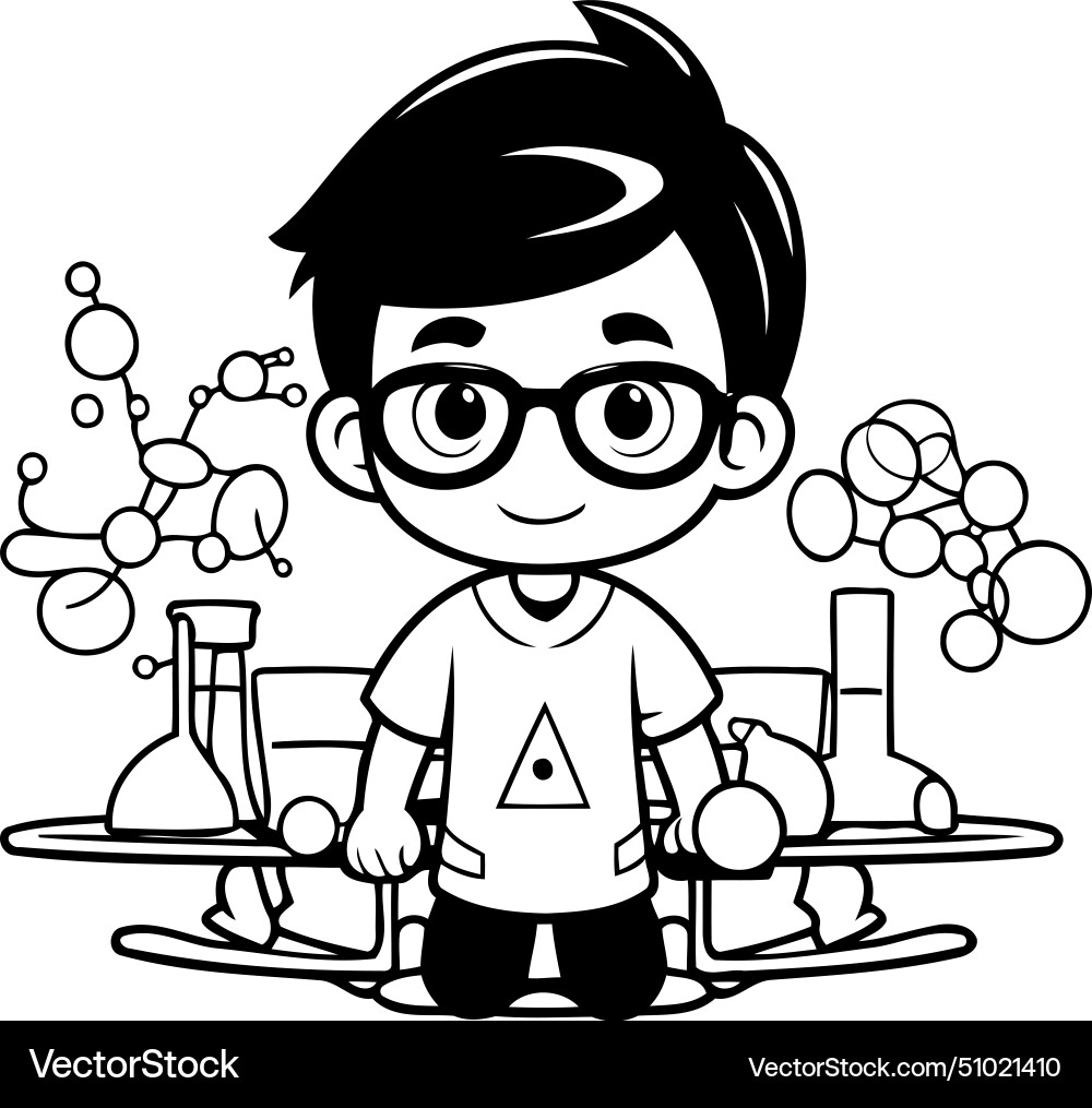 Cute little boy doing science experiment cartoon Vector Image