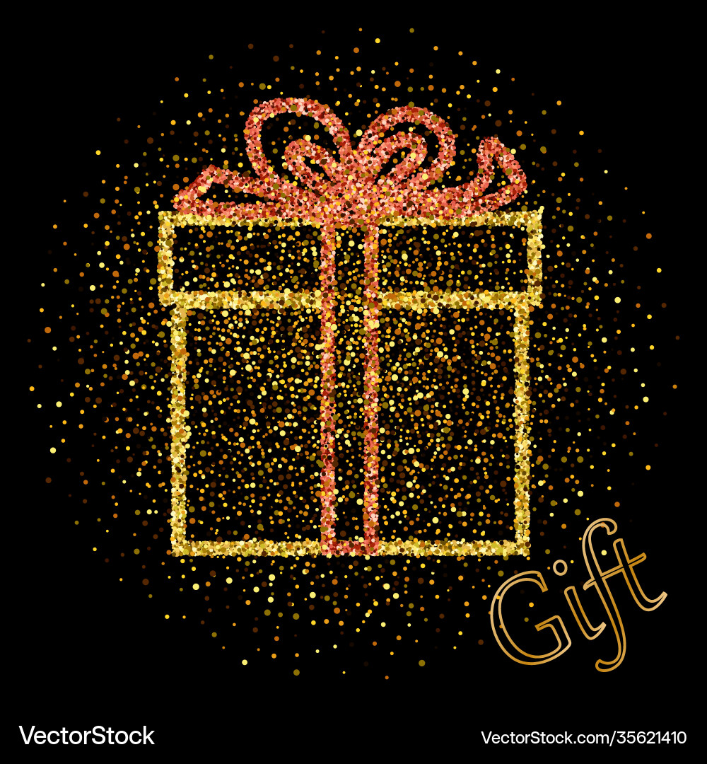 Gold glitter icon gift box isolated Royalty Free Vector