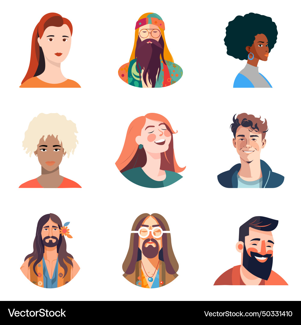 People avatars flat icon set isolated on white Vector Image