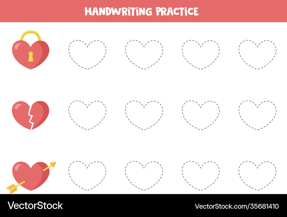 Tracing lines with valentine hearts trace Vector Image