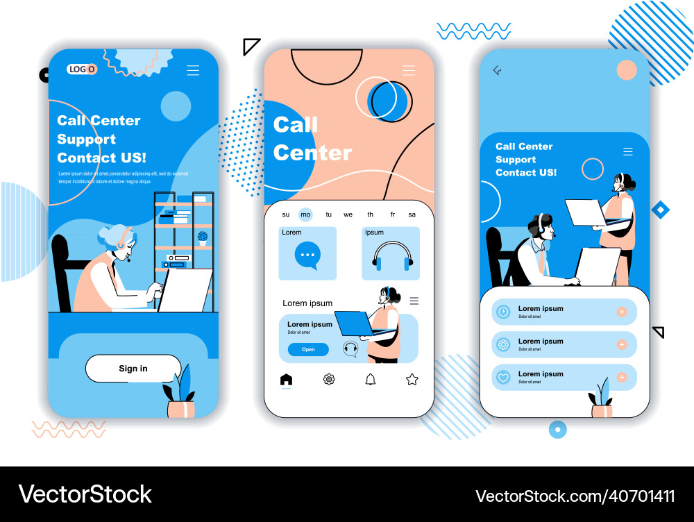 Call center concept onboarding screens for mobile Vector Image