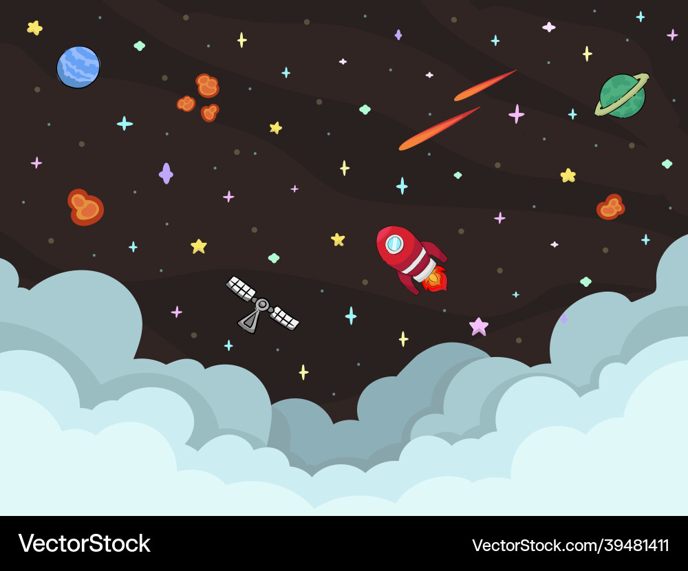 Cute space galaxy flat design cartoon on dark Vector Image