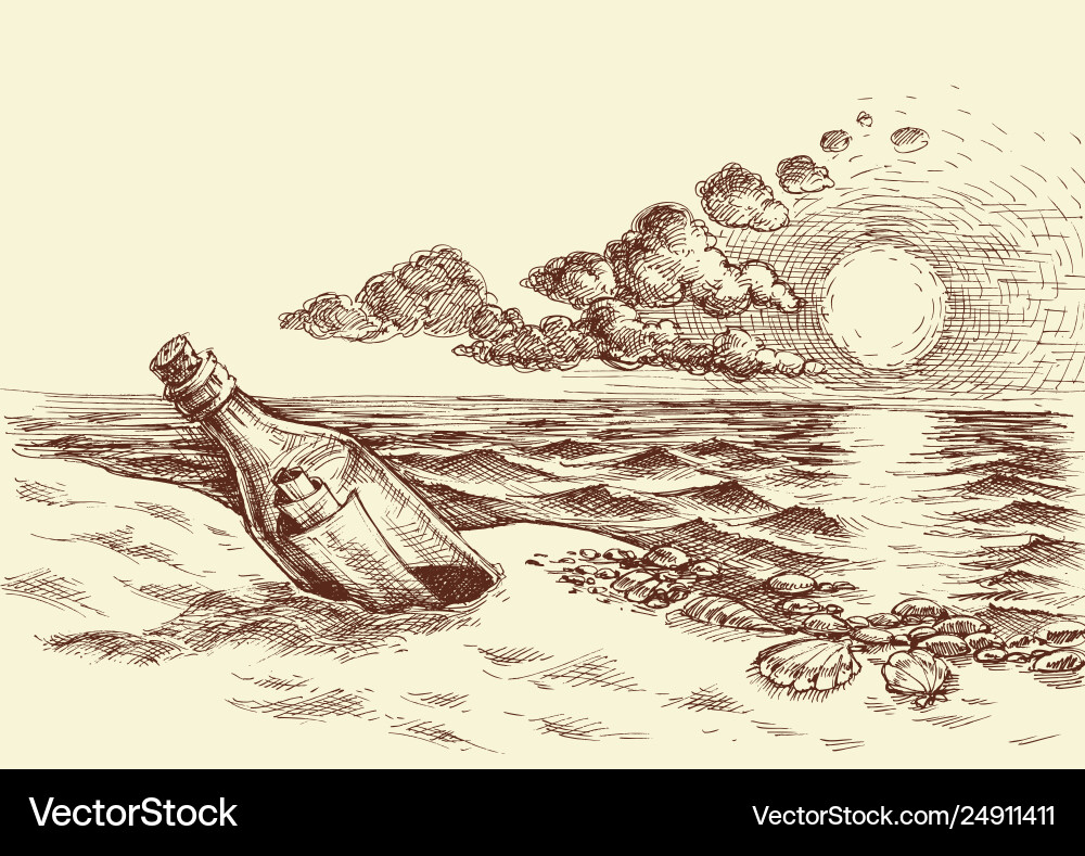 Message in a bottle hand drawing Royalty Free Vector Image