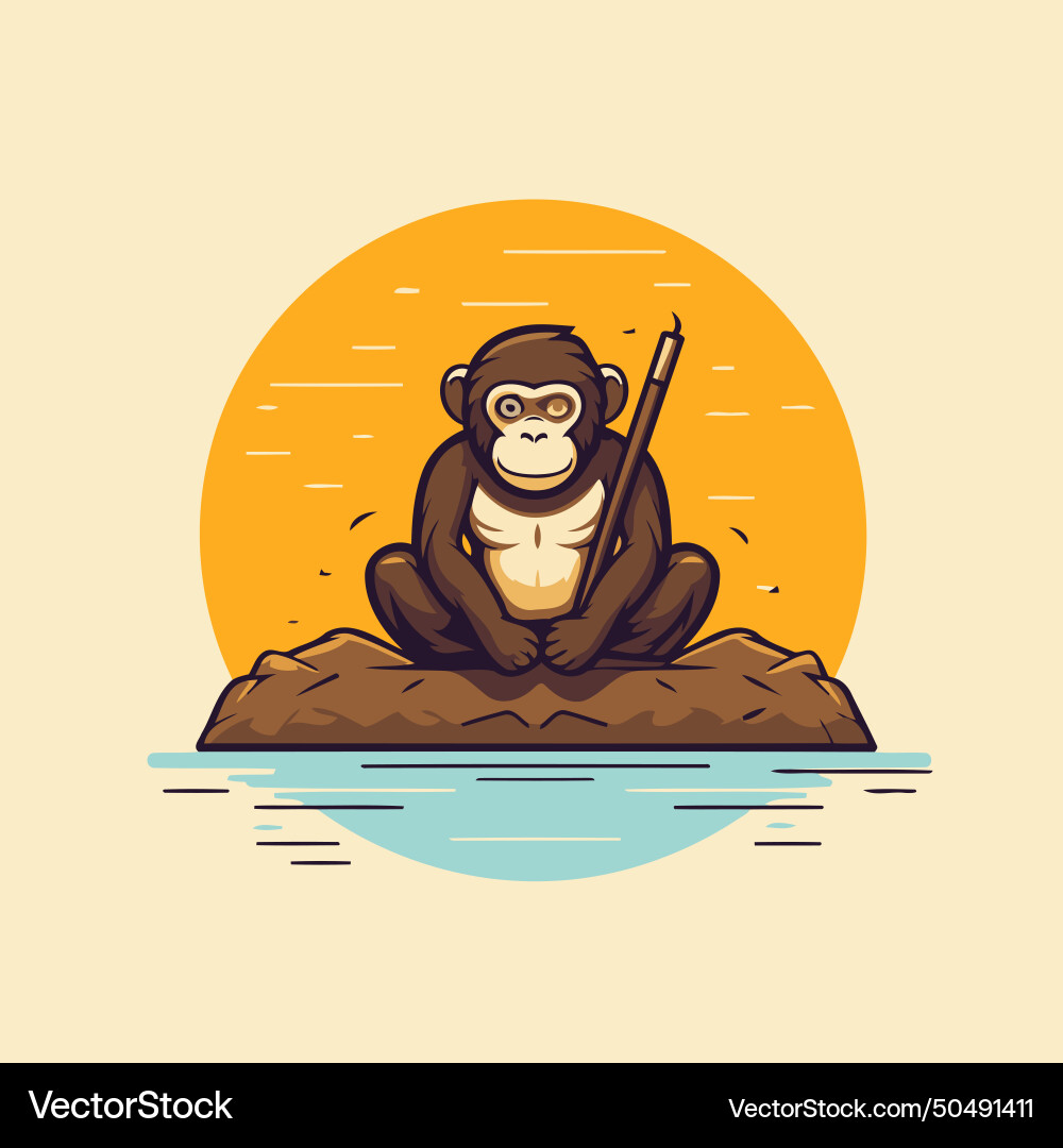 Monkey sitting on the rock in flat style Vector Image