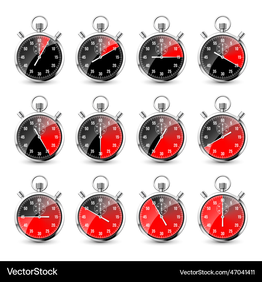 Realistic classic stopwatch shiny metal Royalty Free Vector