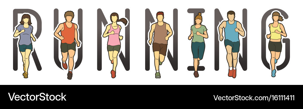 Running text font design marathon runners Vector Image
