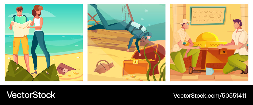Treasure hunt and quest set Royalty Free Vector Image