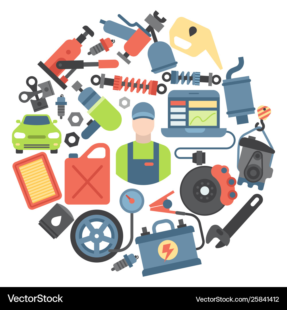 Car repair station round pattern mechanic man Vector Image